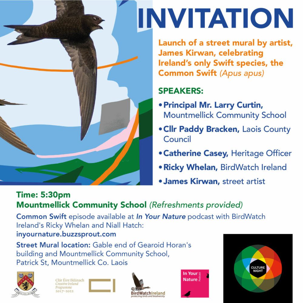 Launch of mural in Mountmellick celebrating Swifts for Laois Culture ...